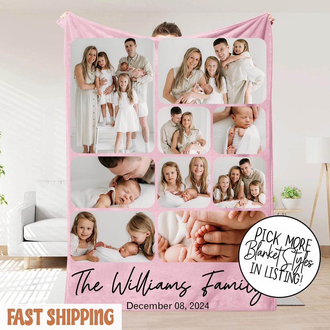 Custom Family Blanket, Personalized Picture Collage Text Blanket for ...