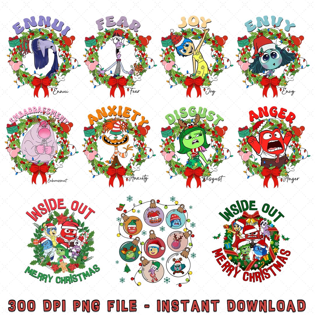 Inside Out Christmas Png Bundle, Cartoon Emotions Friends Christmas Png ...