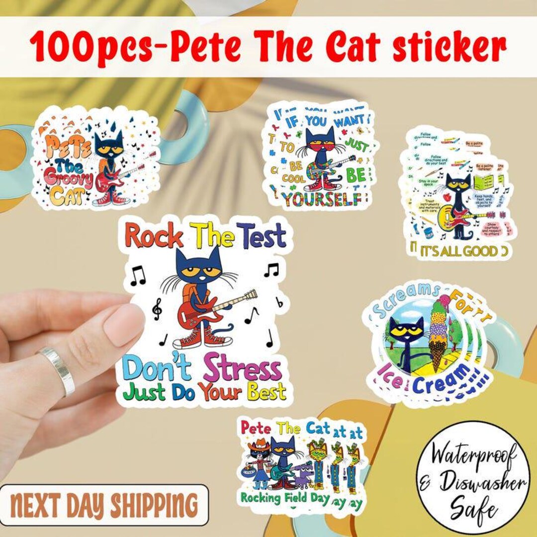 100psc Pete the Cat Stickers, Children's Books Sticker, 100pcs Cool Cat ...