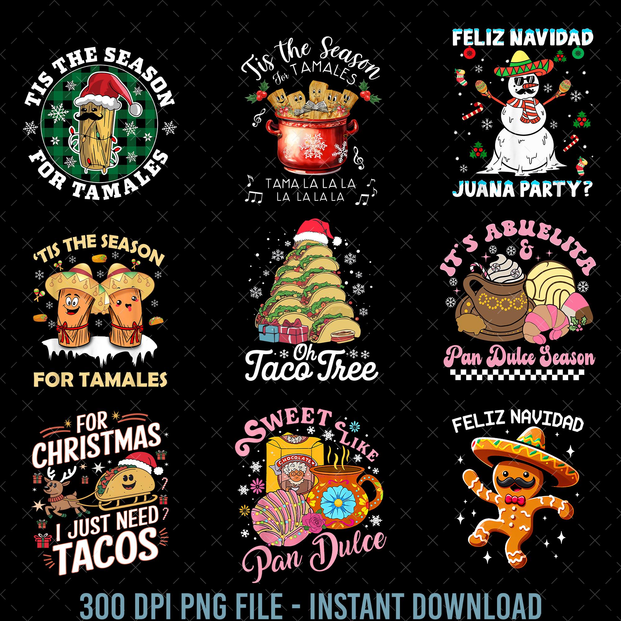 Retro Mexican Food Christmas Png Bundle, Mexican Feliz Navidad Png ...