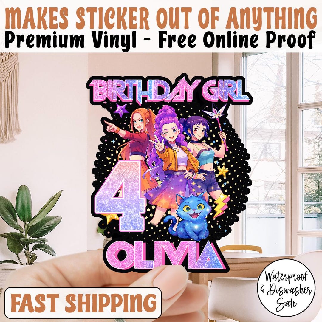 Custom Huntrix Birthday Sticker, Personalized Kpop Demon Hunter Sticker ...