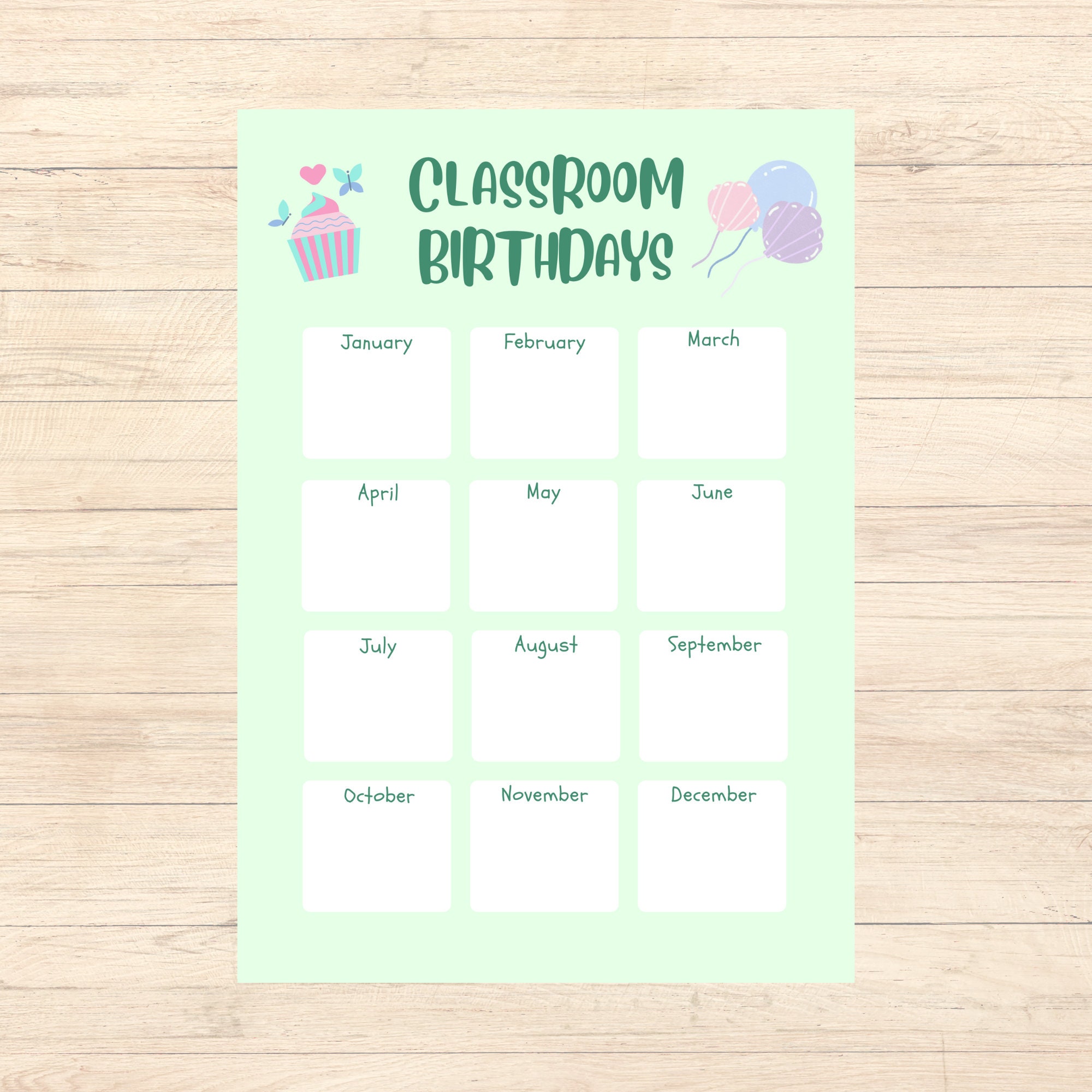 Classroom Birthday Poster Kids Birthday Months Celebrate Student ...