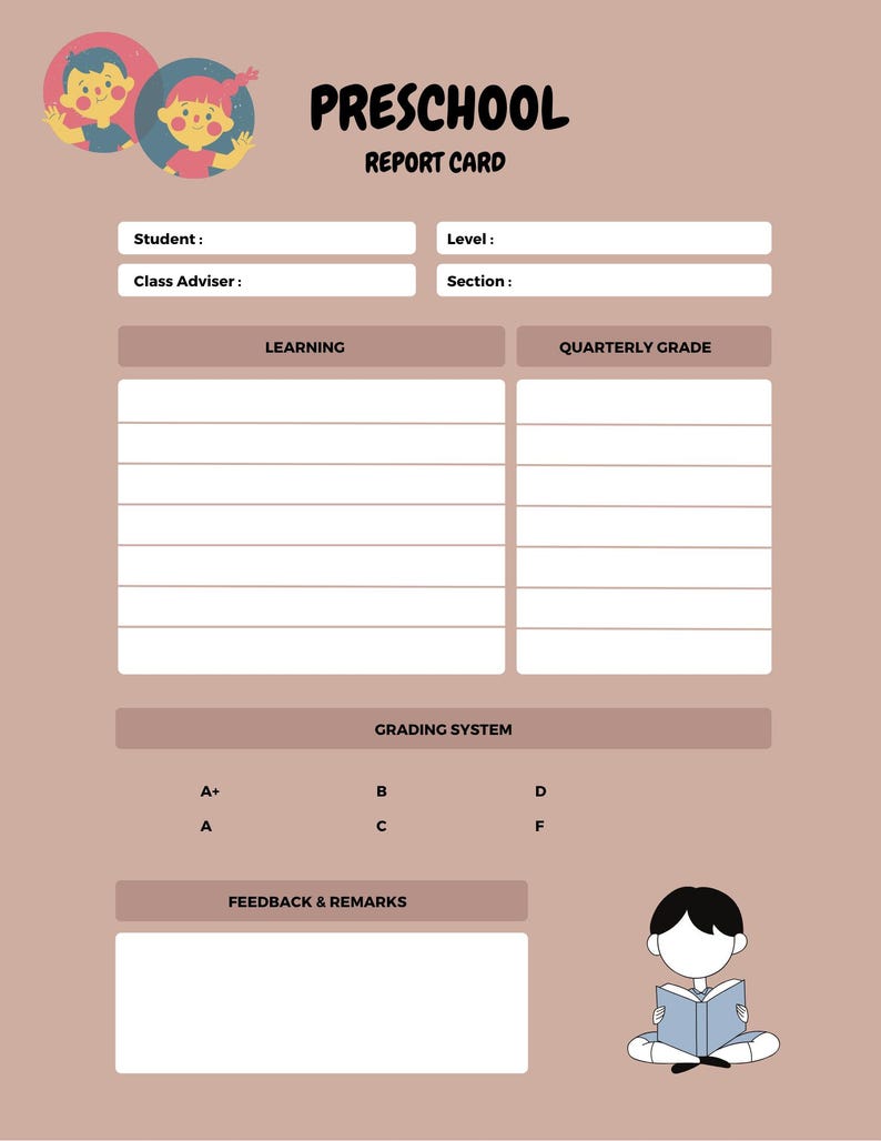 Preschool Report Card Template: Simple Homeschool Progress (digital ...