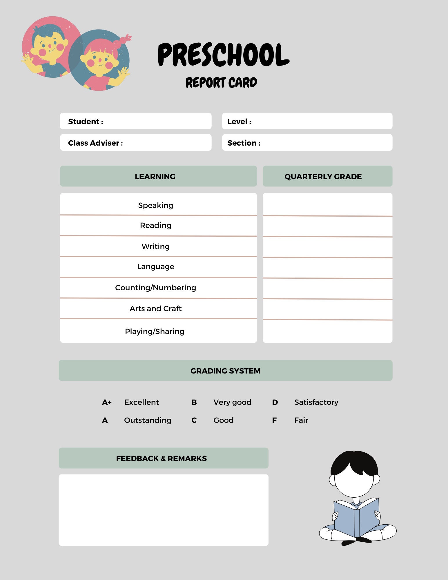 Preschool Report Card Kindergarten Progress Report Homeschool Simple ...