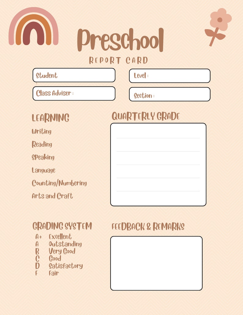 Preschool Report Card Kindergarten Progress Report Homeschool Simple ...