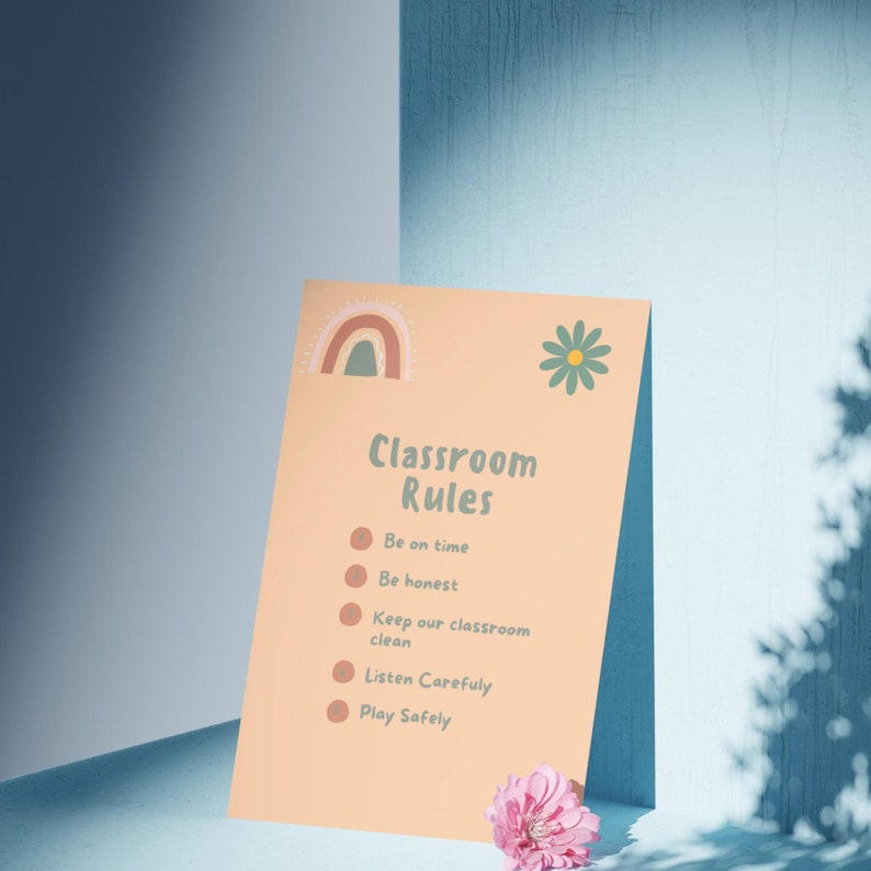 Classroom Rules Poster for Kids Good Manners Behavior Aesthetic School ...