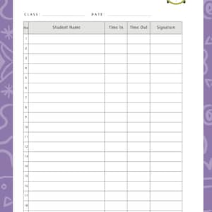 Classroom Attendance Printable Form School Register Custom Class Roster ...