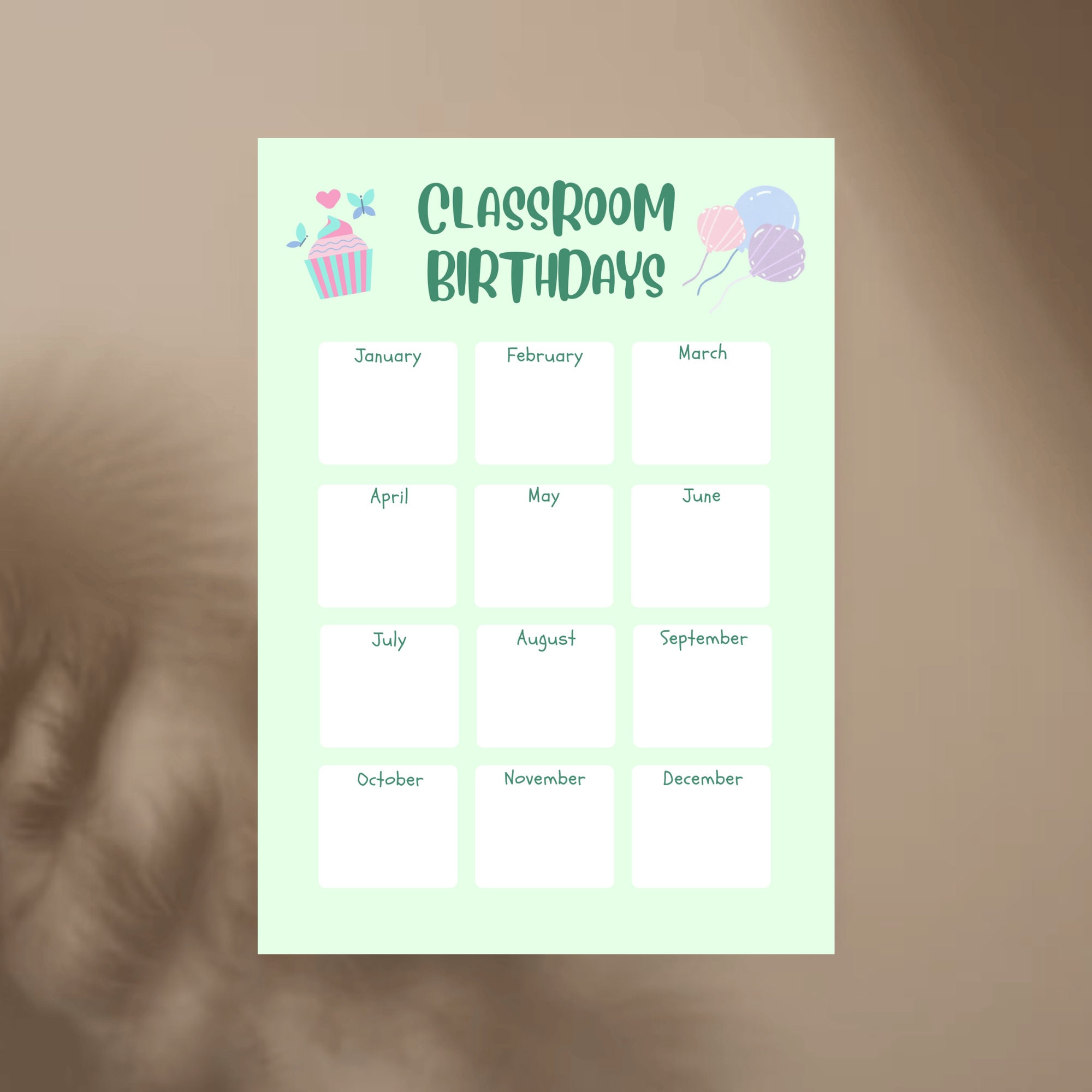 Classroom Birthday Poster Kids Birthday Months Celebrate Student ...