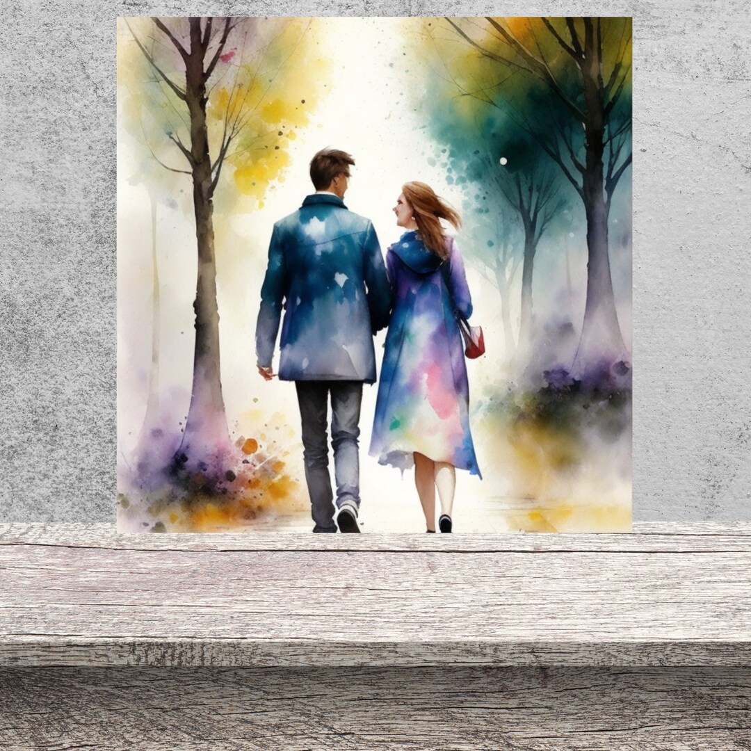 Young Couple Watercolor Wall Art Newly Married Couple Poster Print ...
