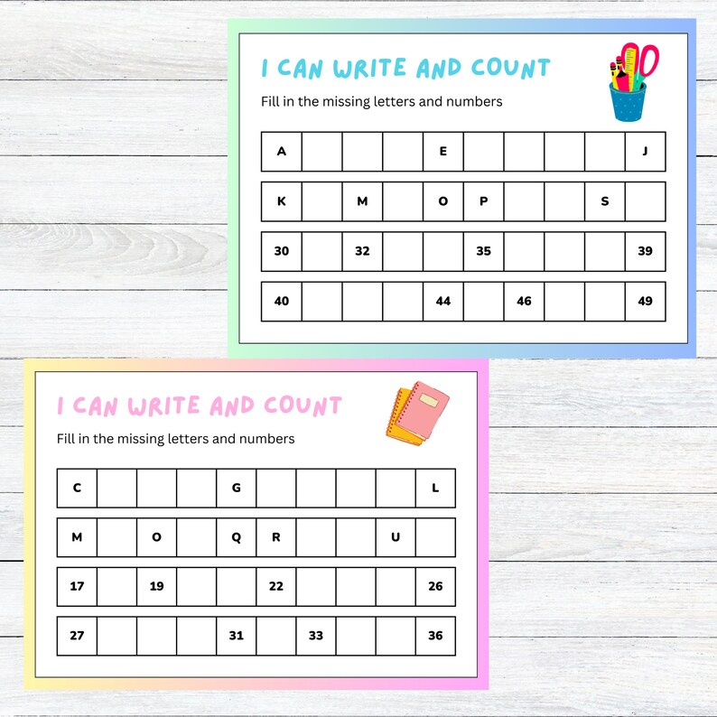 Grade 1 Math Worksheet: Missing Numbers & Letters (digital Download) - Etsy