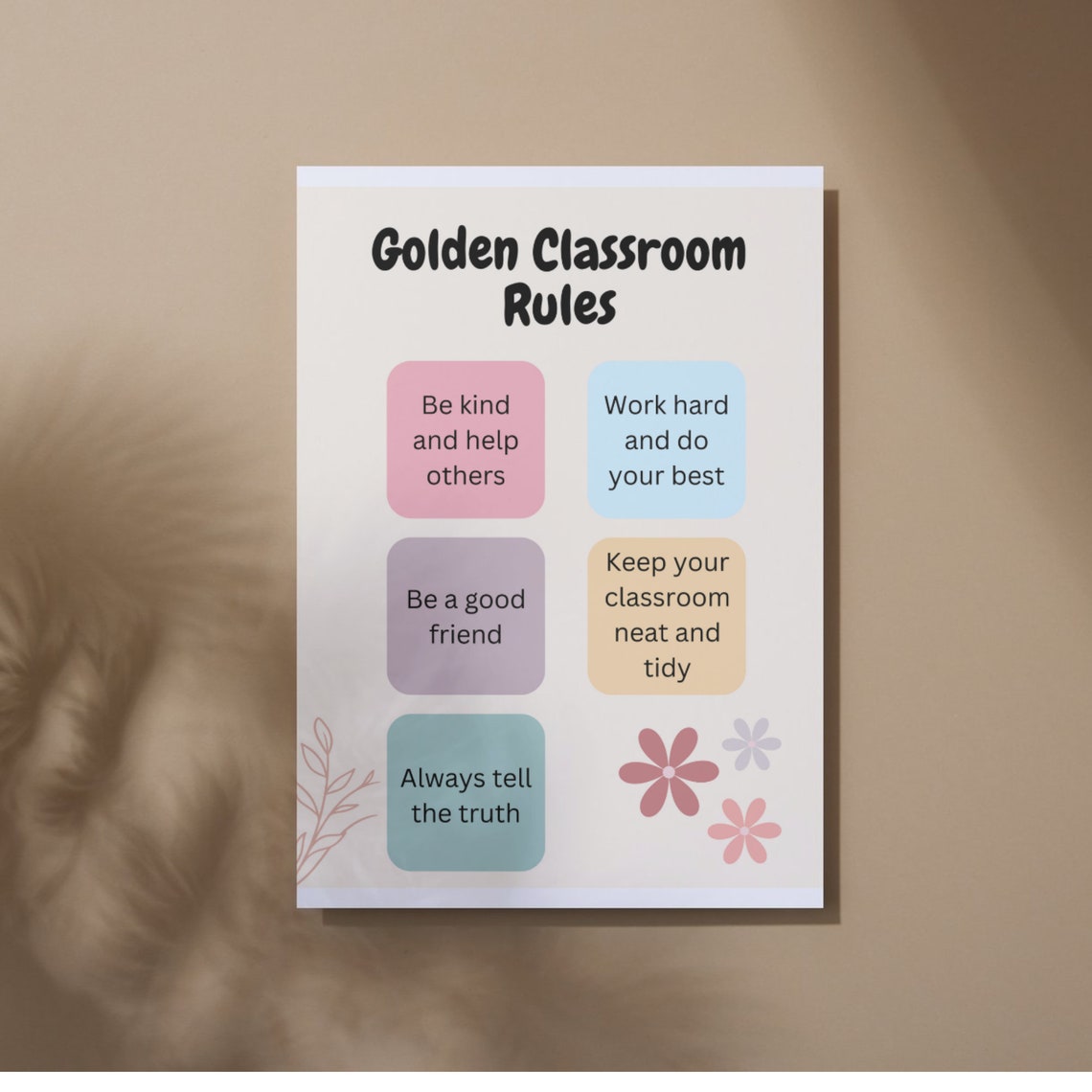 Classroom Golden Rules Poster for Kids Good Manners Aesthetic Pastel ...