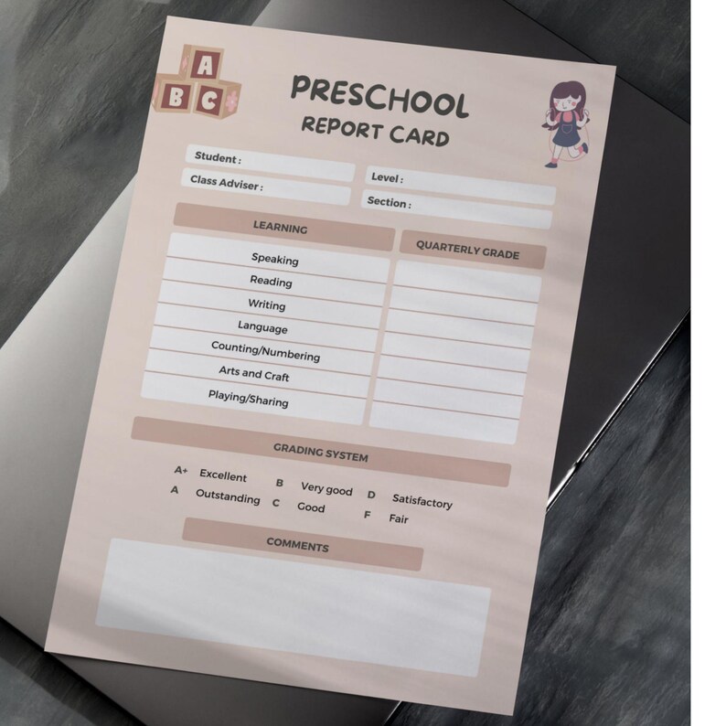 Preschool Report Card Template: Simple Homeschool Progress (digital ...