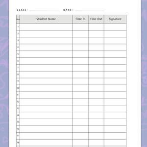 Classroom Attendance Printable Form School Register Custom Class Roster ...