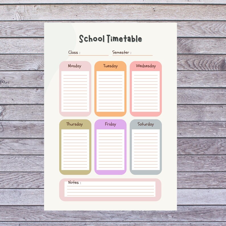 School Timetable for Kids Printable Weekly Class Schedule Back to ...
