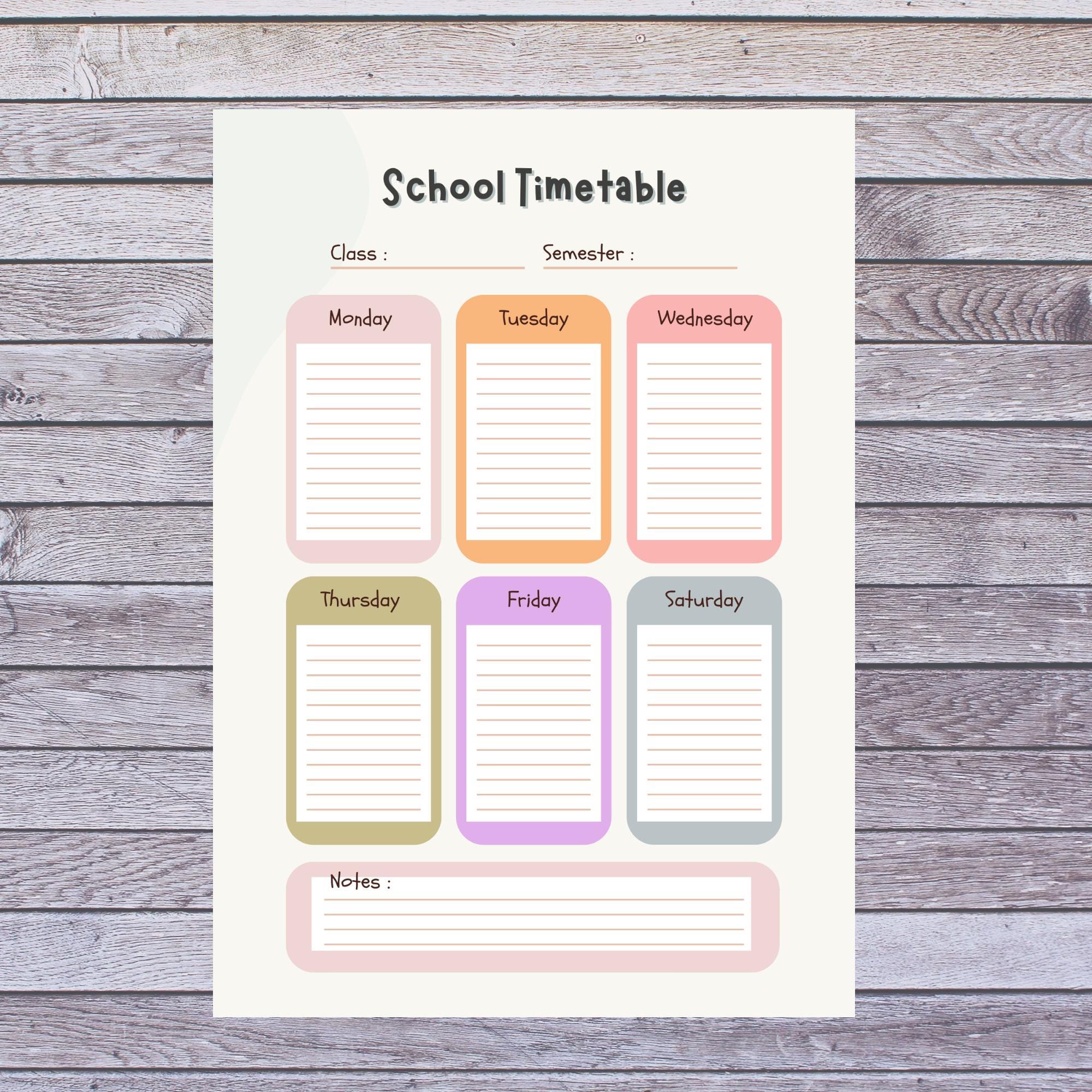 School Timetable for Kids Printable Weekly Class Schedule Back to ...