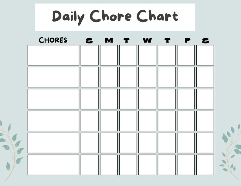 Kids Chore Chart: Daily Responsibility Checklist (3 Page Instant Print ...