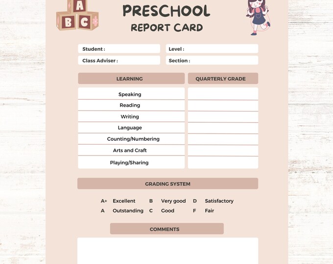 Preschool Report Card Kindergarten Progress Report Homeschool Simple ...