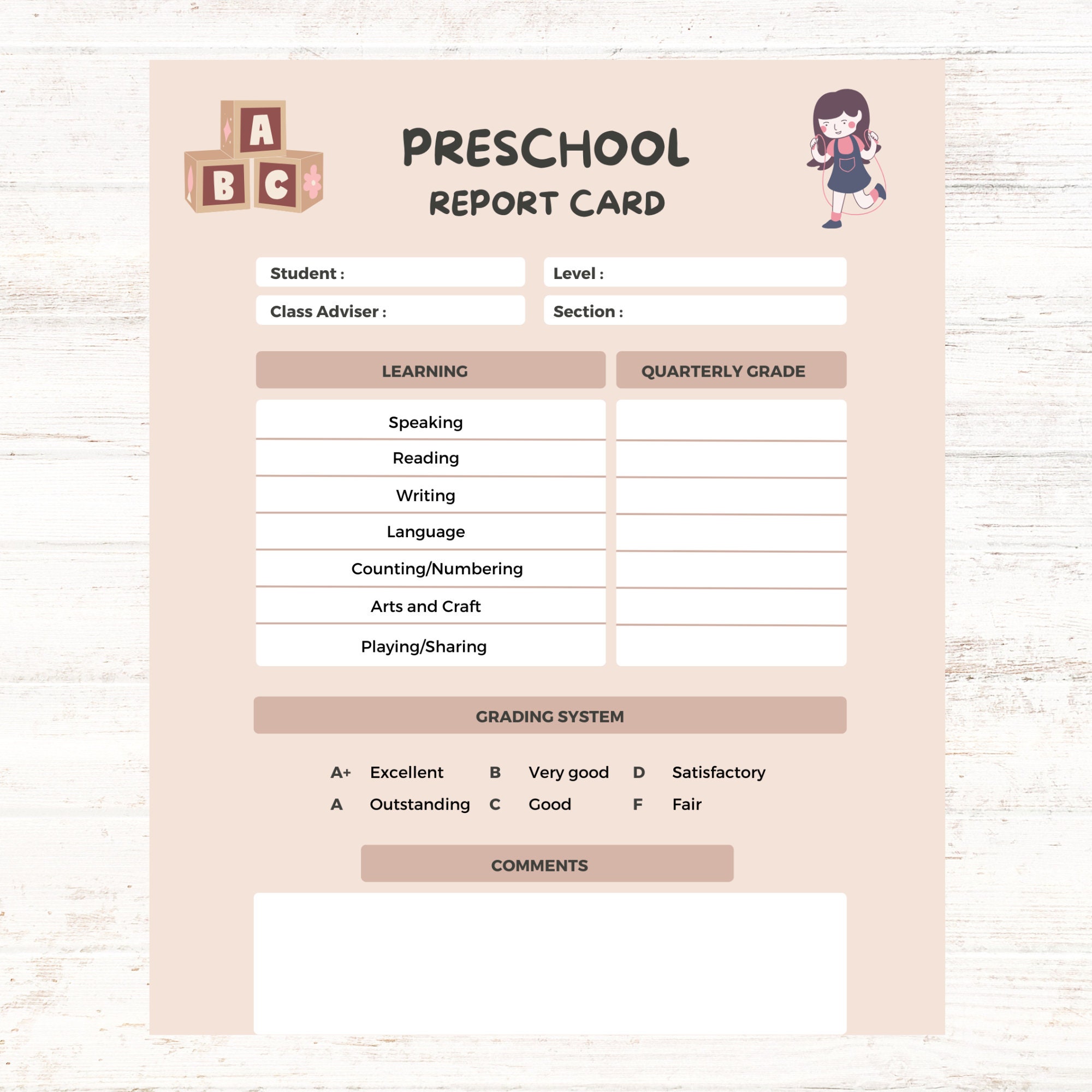 Preschool Report Card Kindergarten Progress Report Homeschool Simple ...