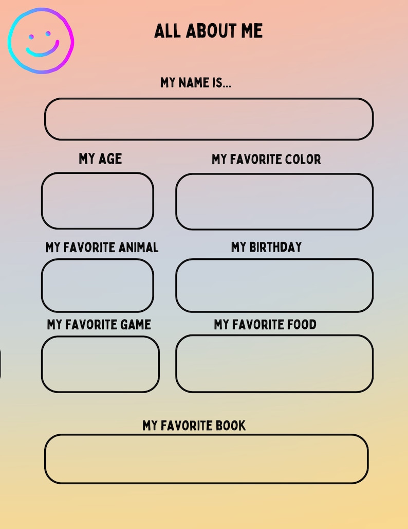 All About Me" Printable Worksheet for Children to Introduce Themselves ...