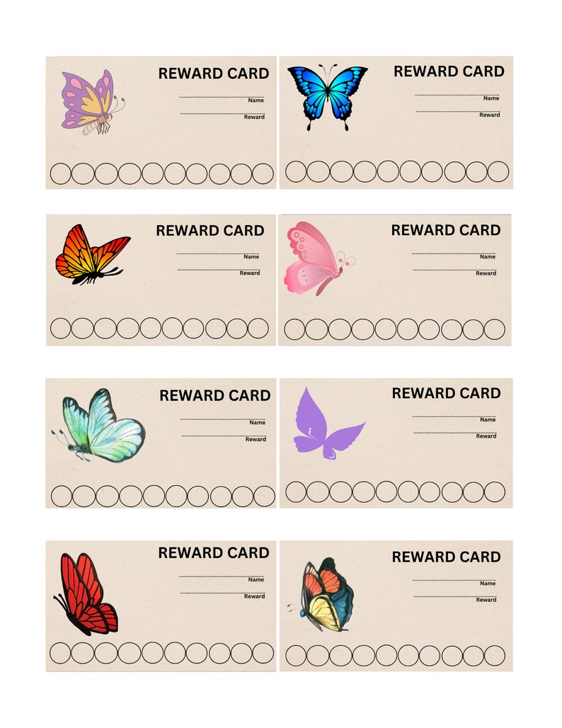 Reward Punch Card Homeschool Behavior Card Chore Chart Butterfly Card ...