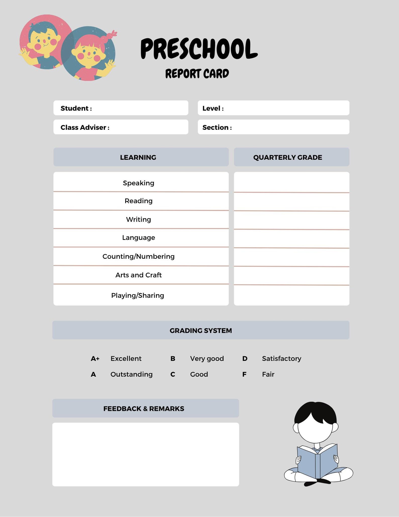 Preschool Report Card Template: Simple Homeschool Progress (digital ...
