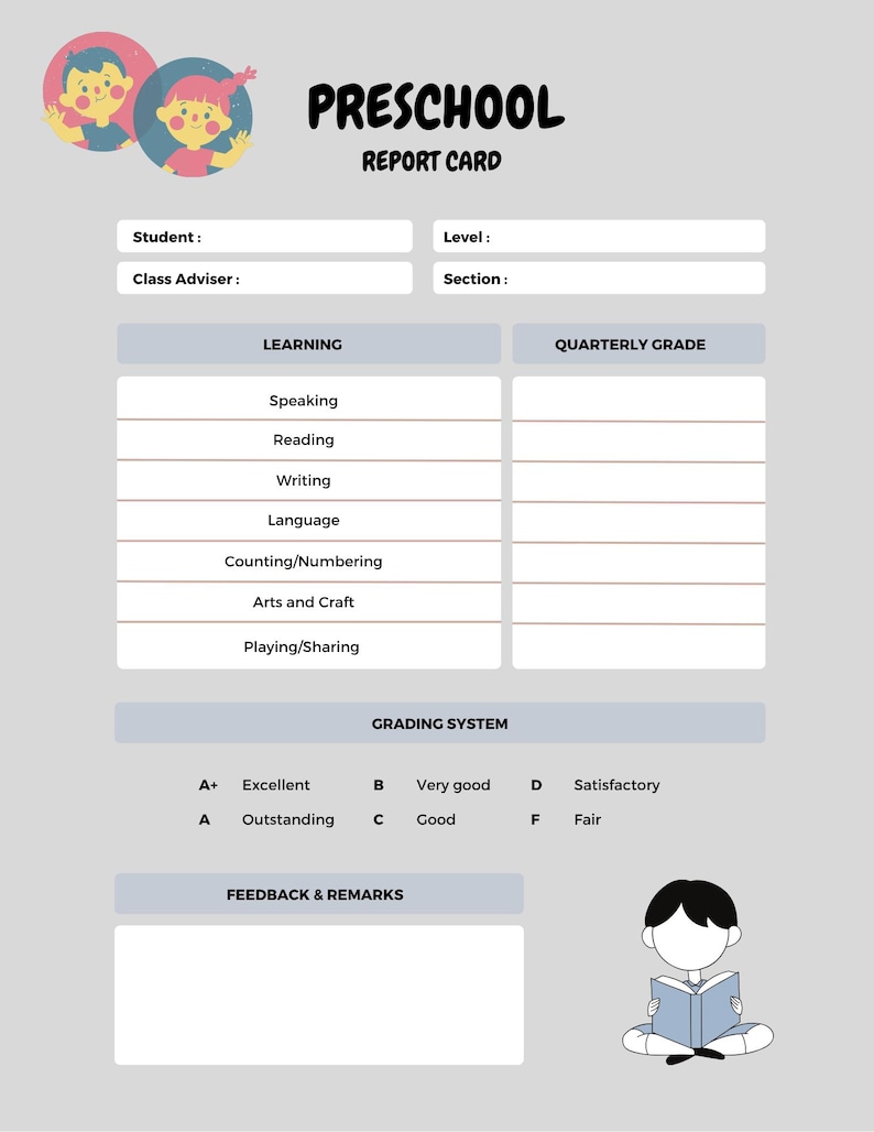 Preschool Report Card Template: Simple Homeschool Progress (digital ...