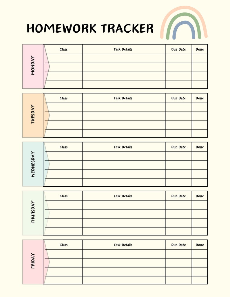 Homework Tracker for Kids Instant Print Assignment Tracker Students ...