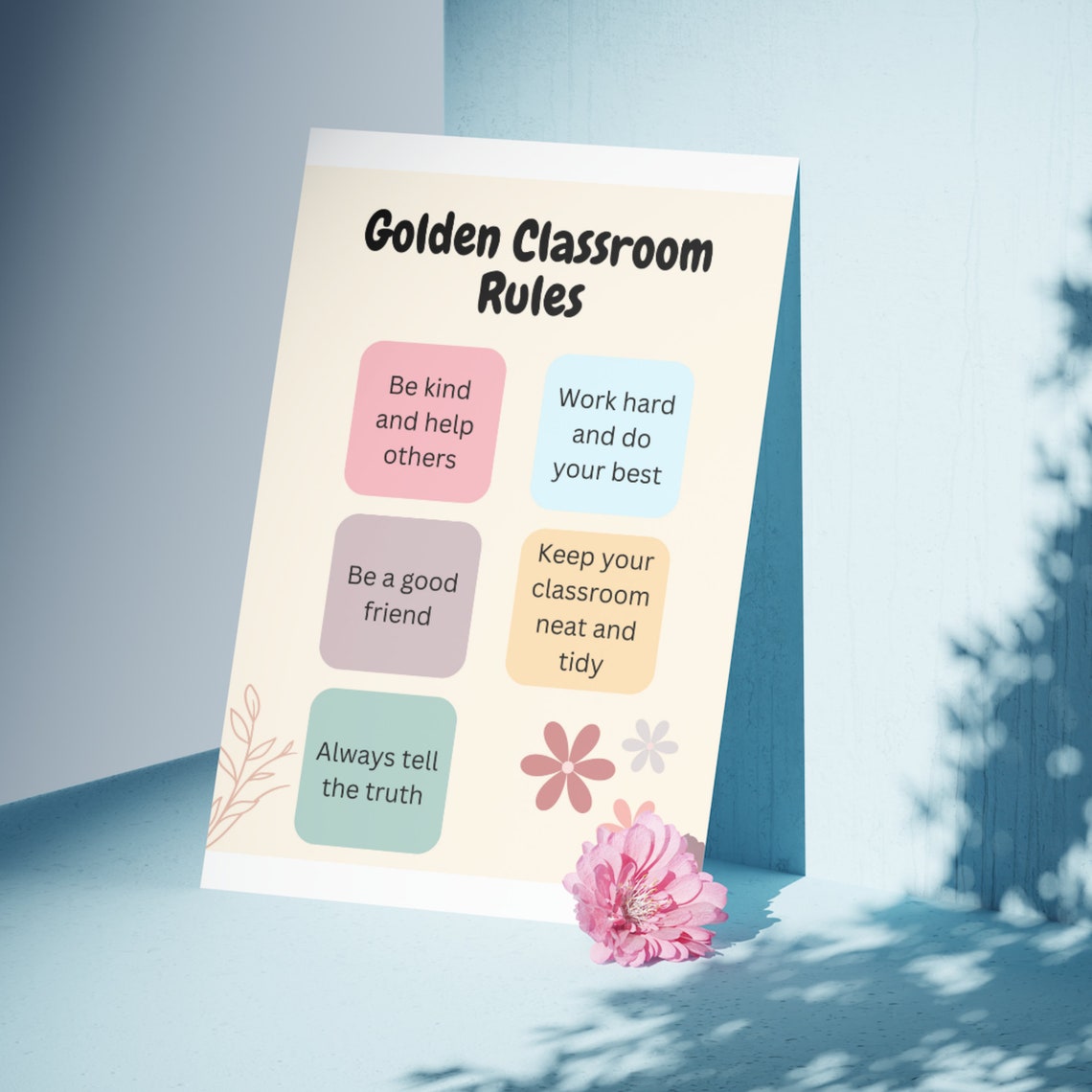 Classroom Golden Rules Poster for Kids Good Manners Aesthetic Pastel ...