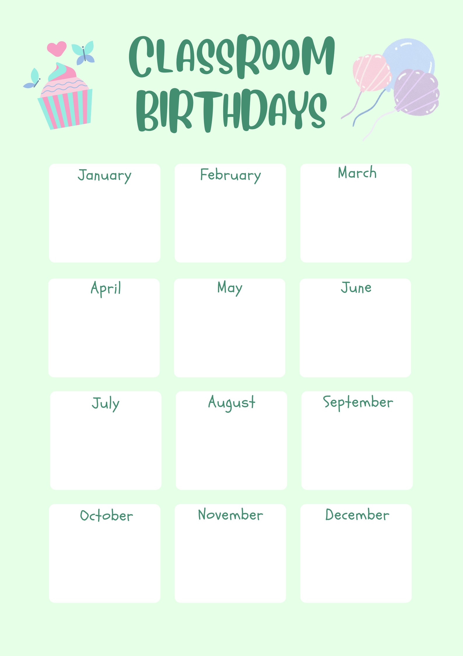 Classroom Birthday Poster Kids Birthday Months Celebrate Student ...