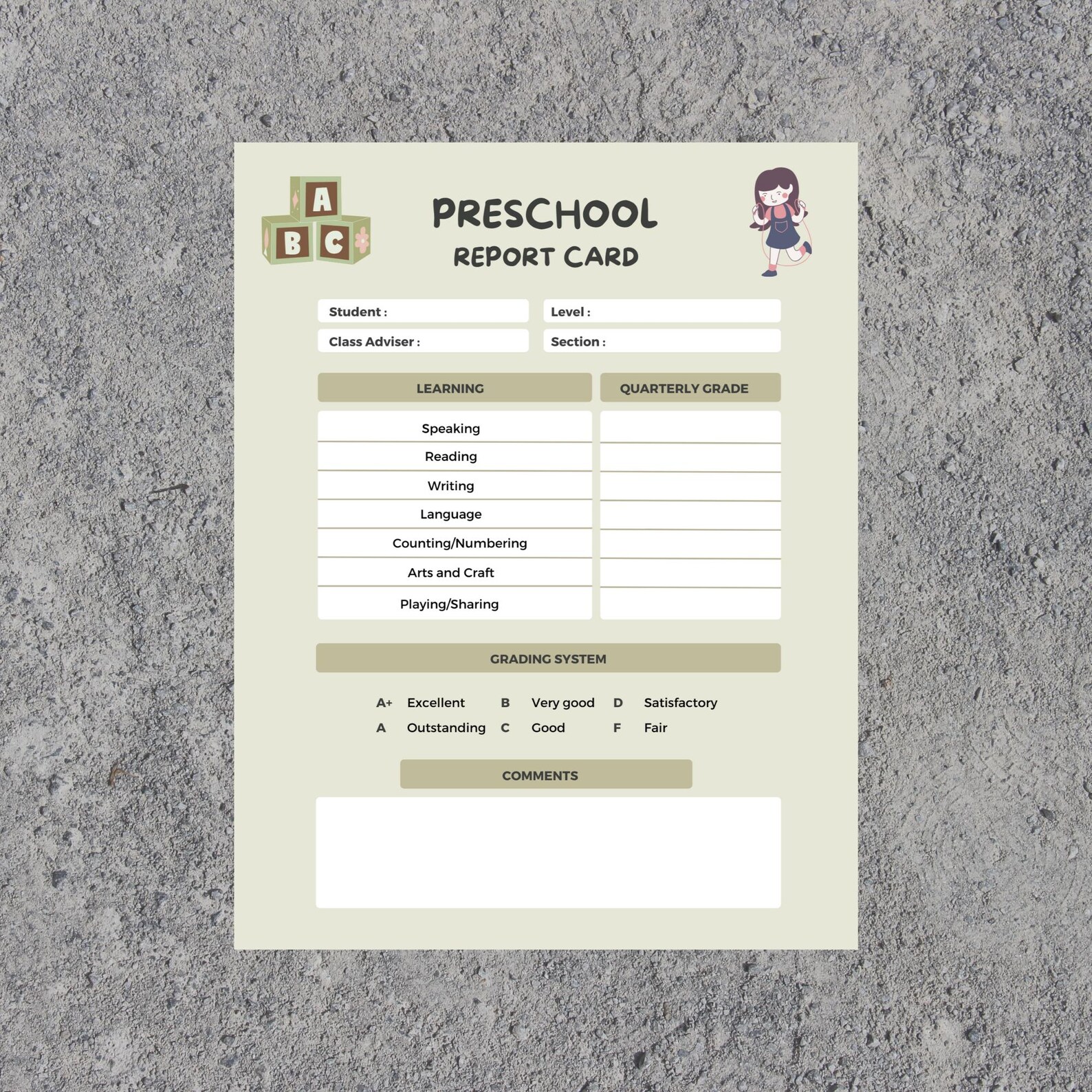 Preschool Report Card Template: Simple Homeschool Progress (digital ...