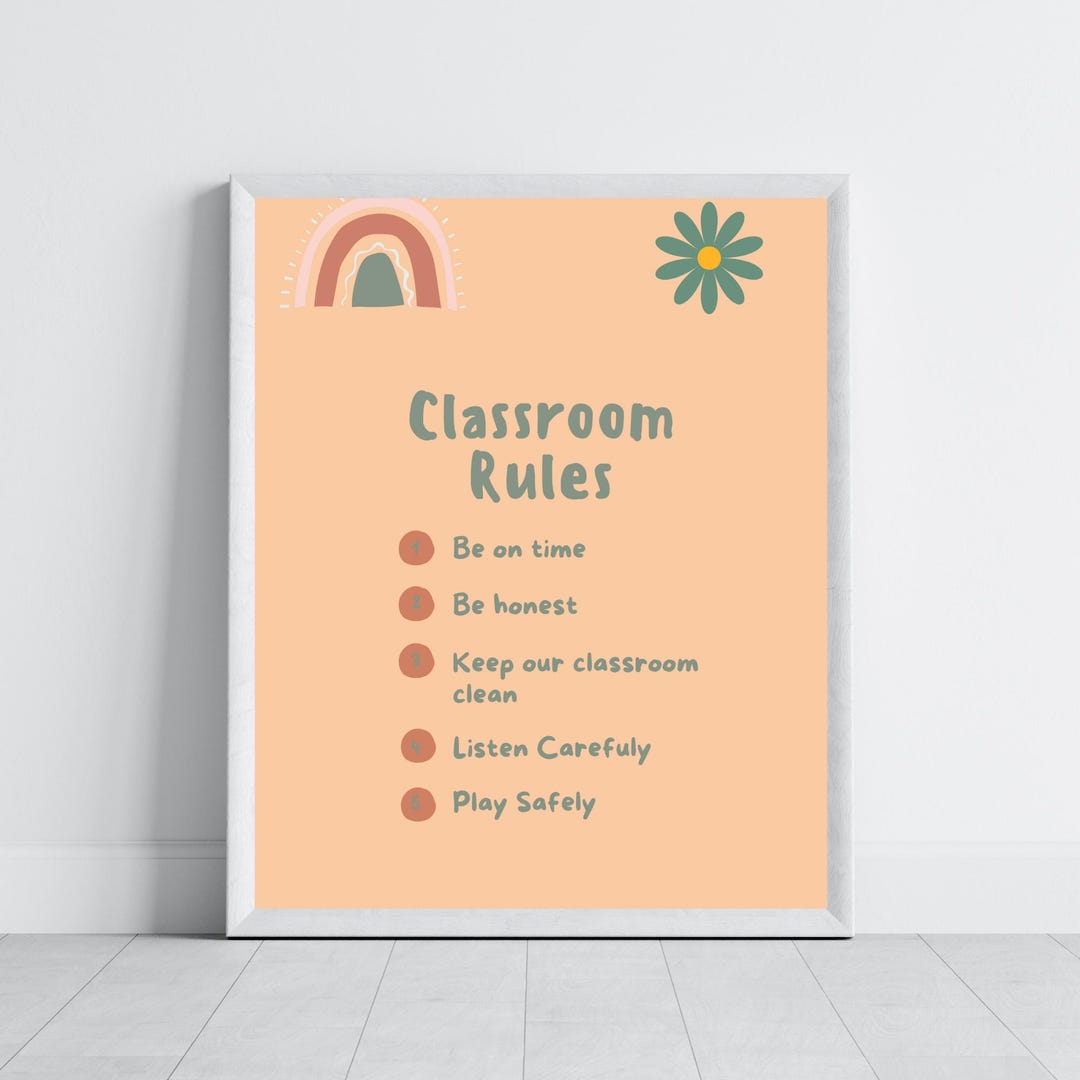 Classroom Rules Poster for Kids Good Manners Behavior Aesthetic School ...
