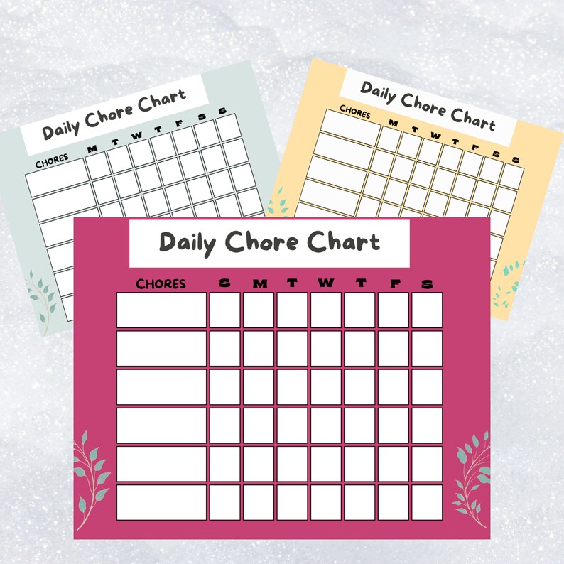 Kids Chore Chart: Daily Responsibility Checklist (3 Page Instant Print ...