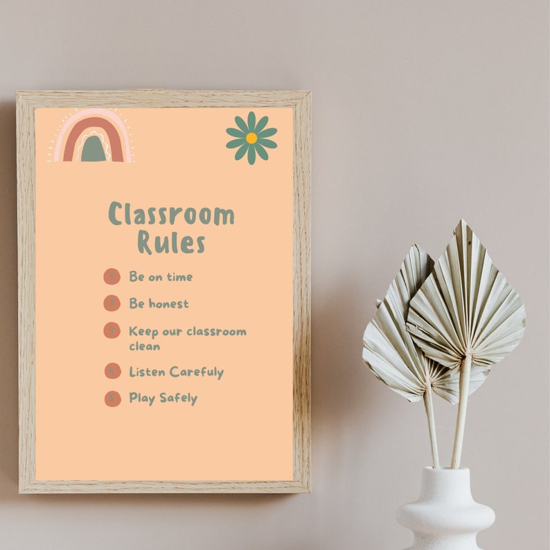 Classroom Rules Poster for Kids Good Manners Behavior Aesthetic School ...