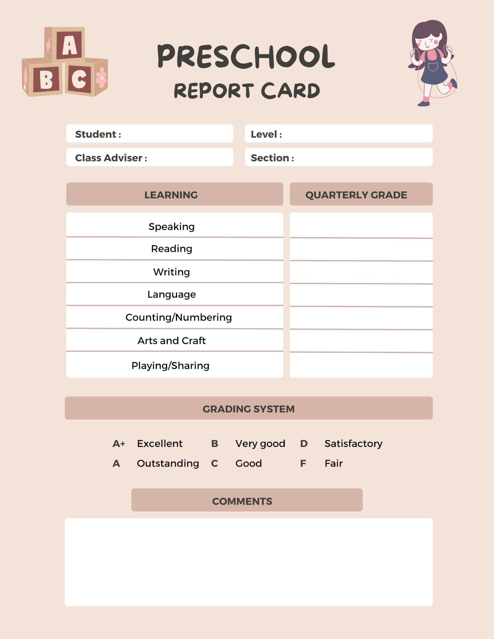 Preschool Report Card Template: Simple Homeschool Progress (digital ...