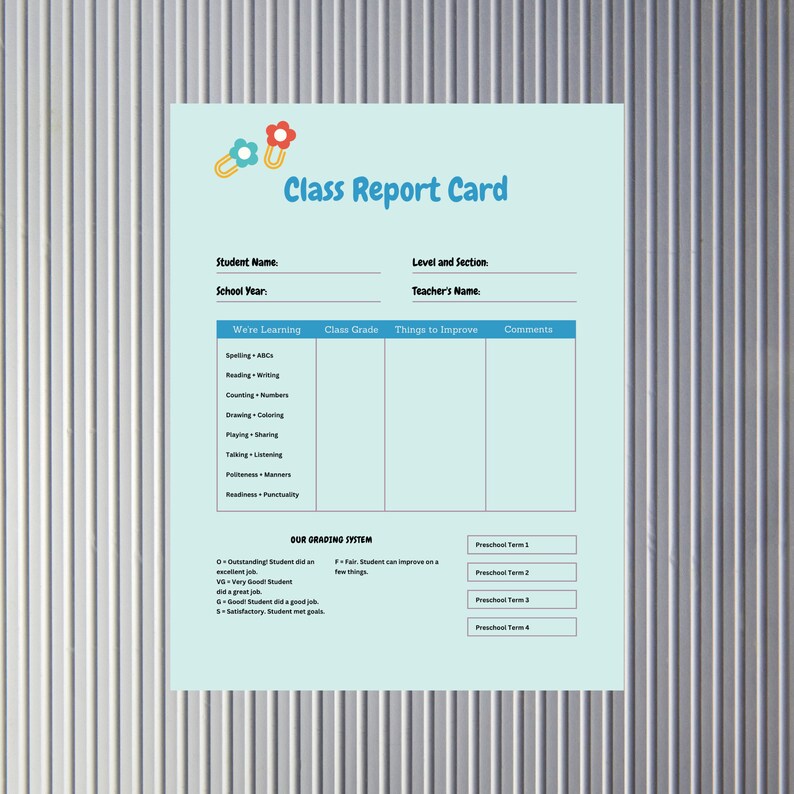 Preschool Report Card Kindergarten Progress Report Homeschool Simple ...