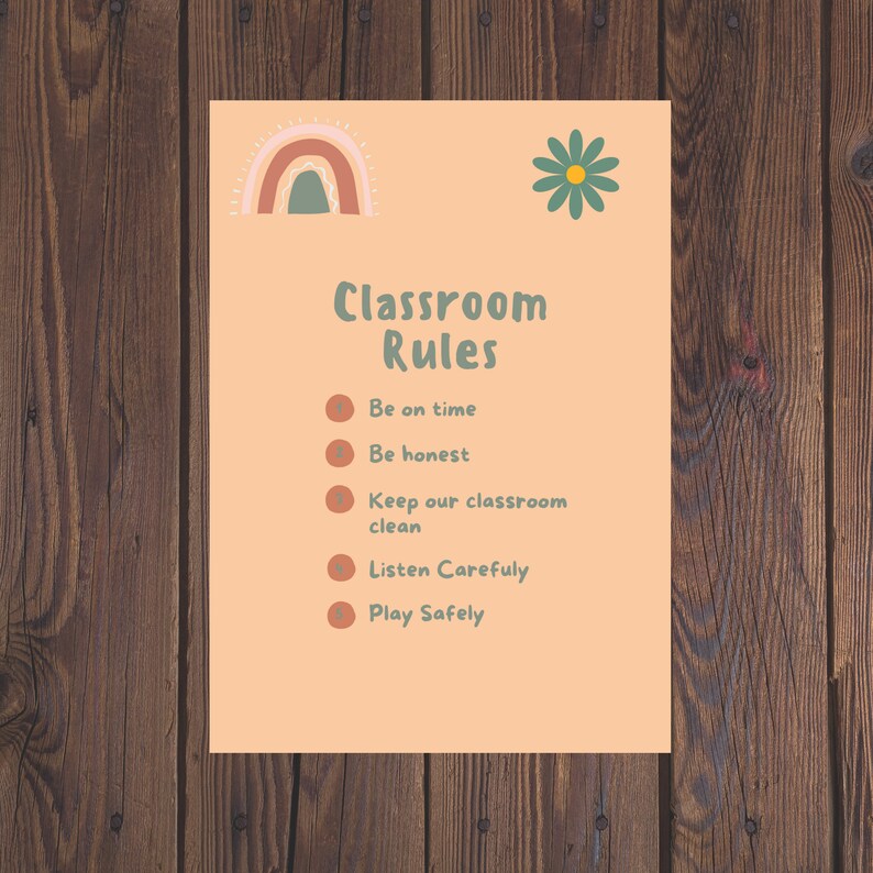 Classroom Rules Poster for Kids Good Manners Behavior Aesthetic School ...