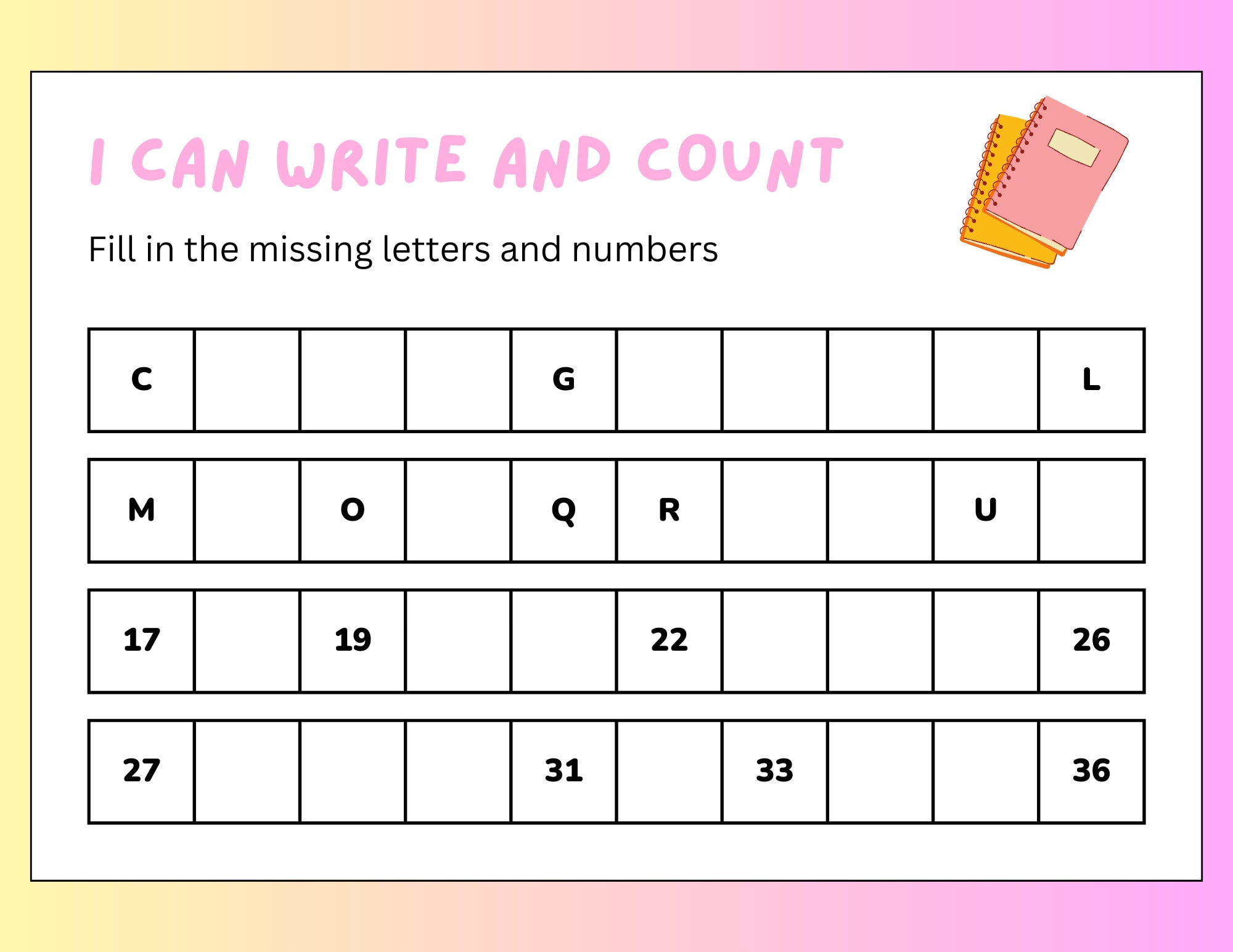 Grade 1 Math Worksheet: Missing Numbers & Letters (digital Download) - Etsy