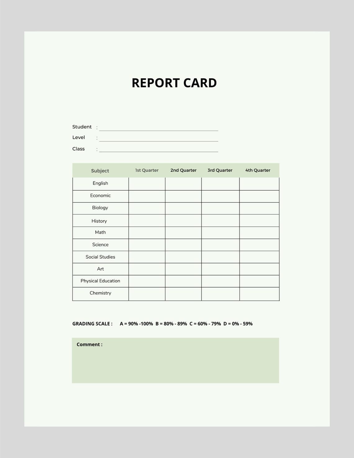 Report Card for School Progress Homeschool Report Instant Print ...