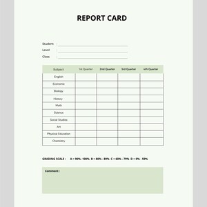 Report Card for School Progress Homeschool Report Instant Print ...