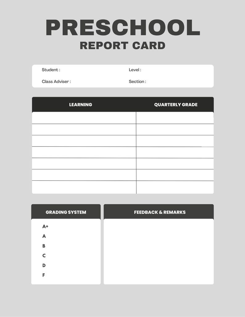 Preschool Report Card Kindergarten Progress Report Homeschool ...
