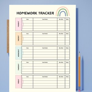 Homework Tracker Printable: Student Assignment Checklist (digital ...
