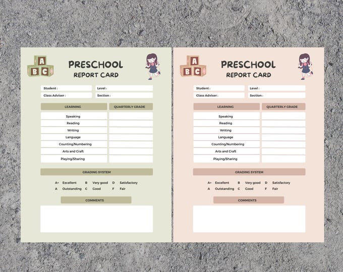 Preschool Report Card Template: Simple Homeschool Progress (digital ...