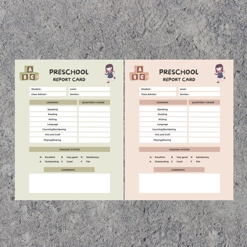 Preschool Report Card Template: Simple Homeschool Progress (digital ...