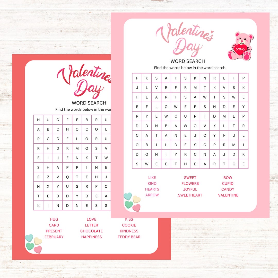Valentines Day Word Search Puzzle School Home Printable Puzzle for ...