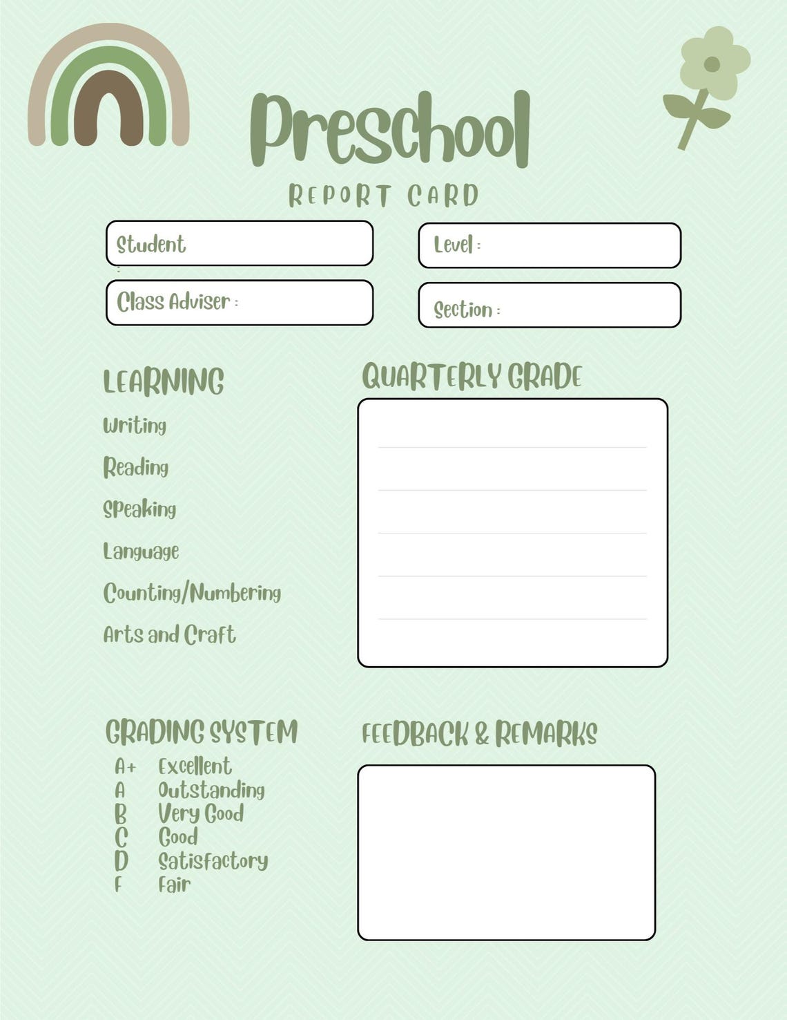 Preschool Report Card Kindergarten Progress Report Homeschool Simple ...