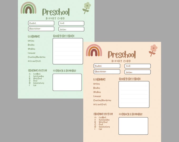 Preschool Report Card Template: Homeschool & Kindergarten (digital ...
