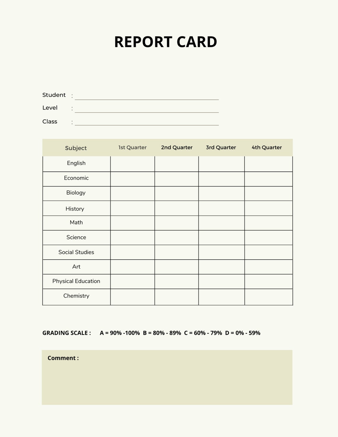 Report Card for School Progress Homeschool Report Instant Print ...