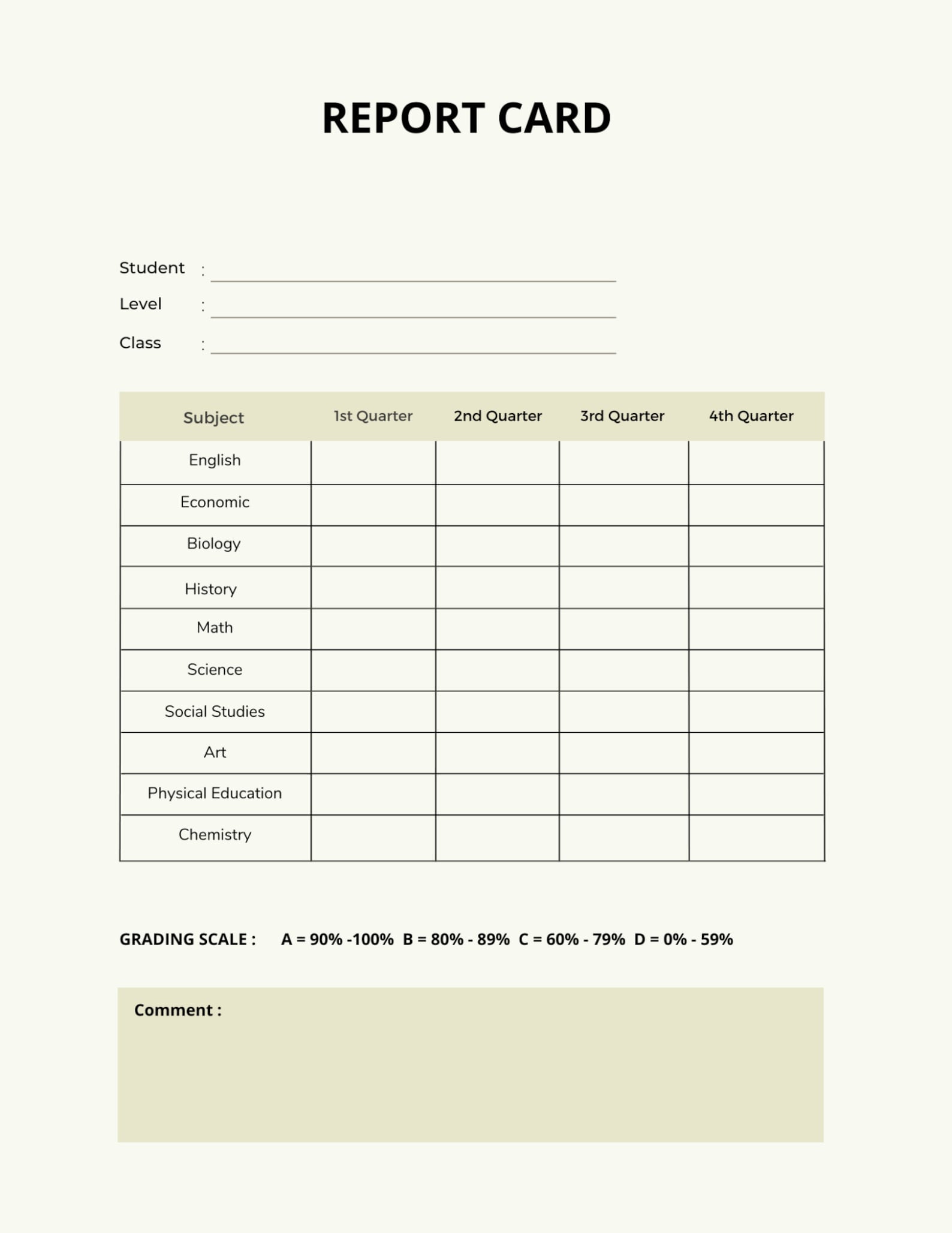 Report Card for School Progress Homeschool Report Instant Print ...