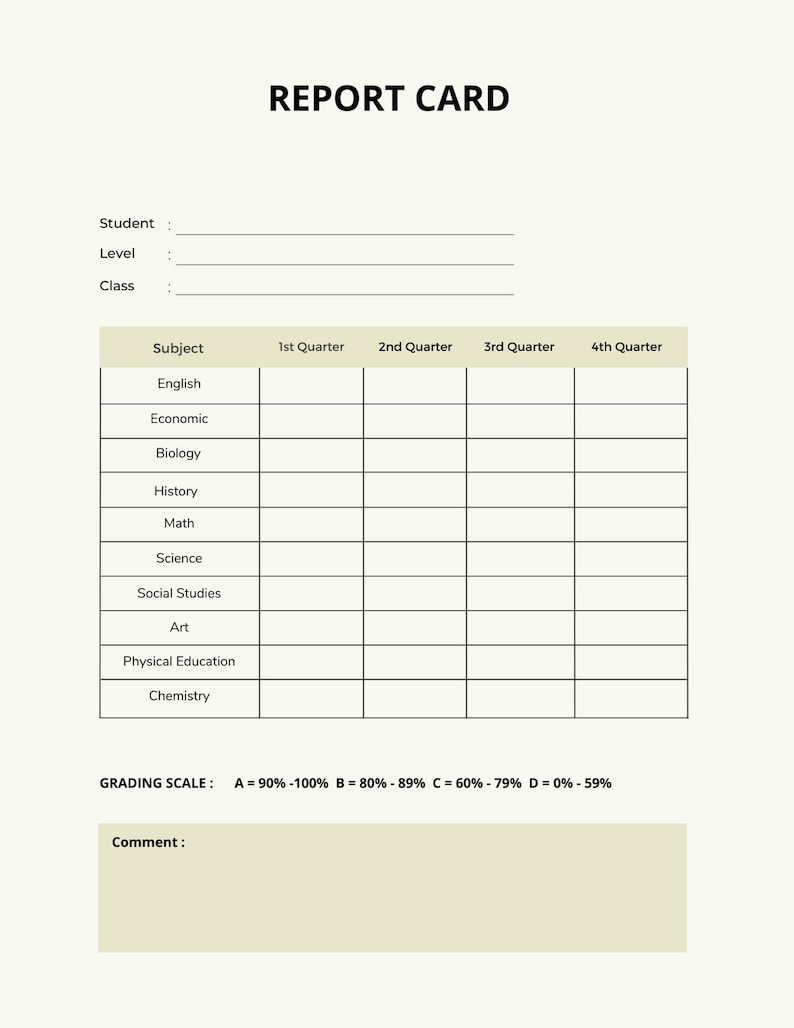 Report Card for School Progress Homeschool Report Instant Print ...