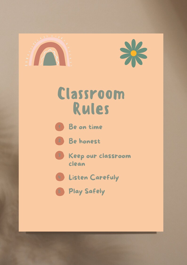 Classroom Rules Poster for Kids Good Manners Behavior Aesthetic School ...